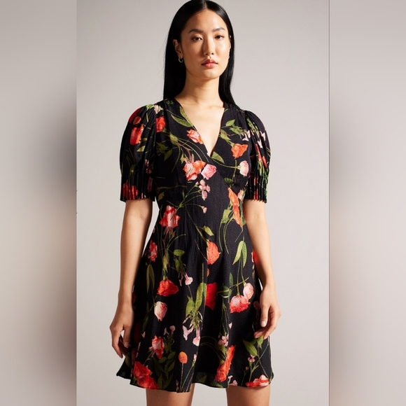 Ted Baker London | Dresses | Ted Baker Mini Puff Sleeve Floral Tea ...